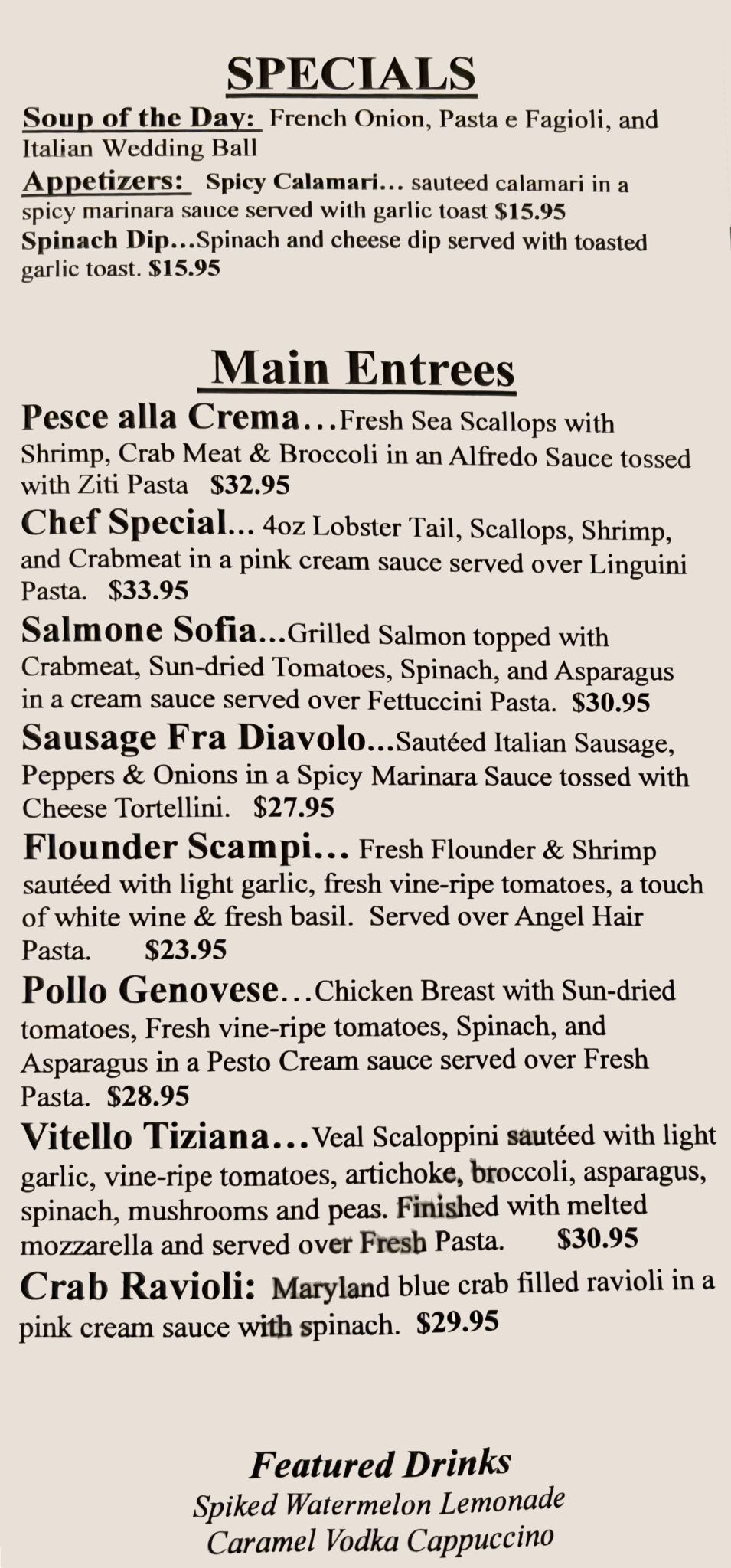 Weekly Specials at La Primavera Italiano Ristorante & Pizzeria in ...